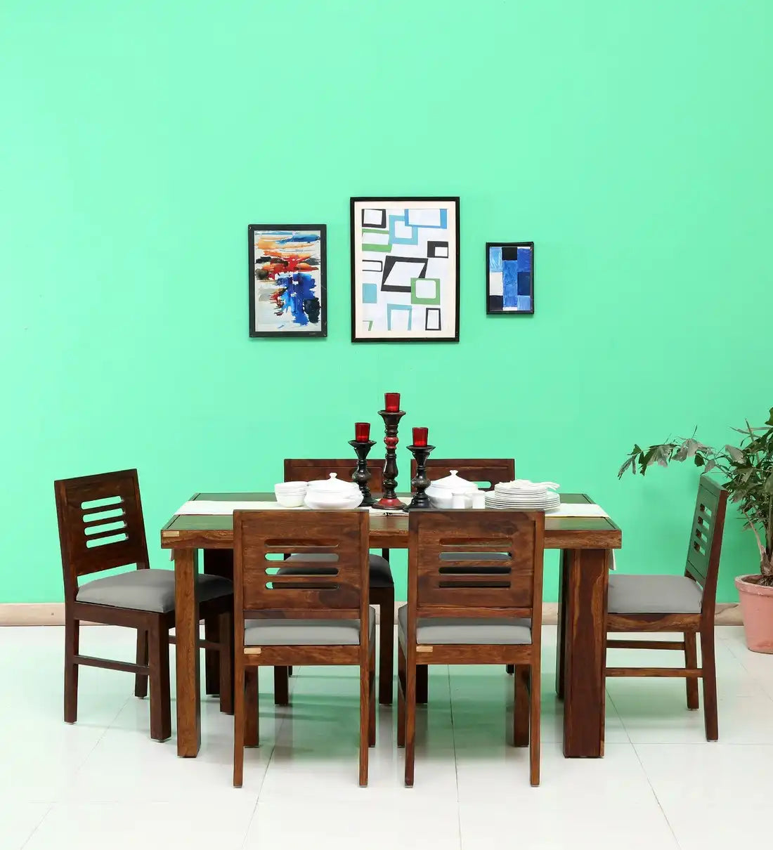 Acro Solid Wood 6 Seater Dining Table Sets