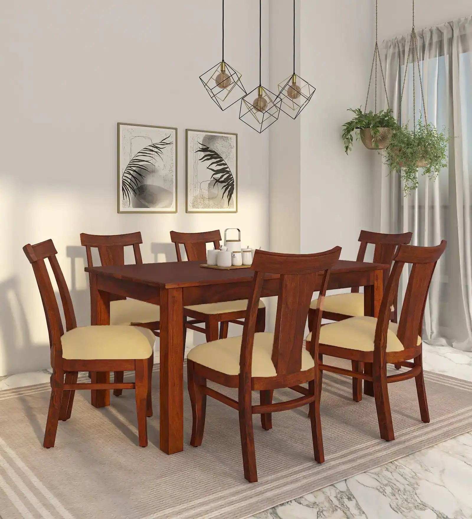Oslo Solid Sheesham Wood 6 Seater Dining Table Sets