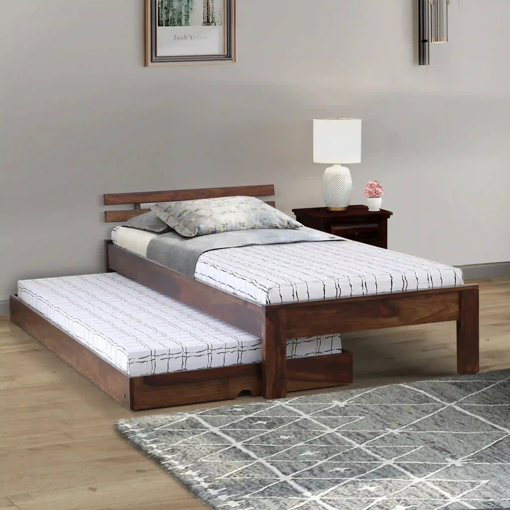 Amol Sheesham Wood Single Beds With Trundle