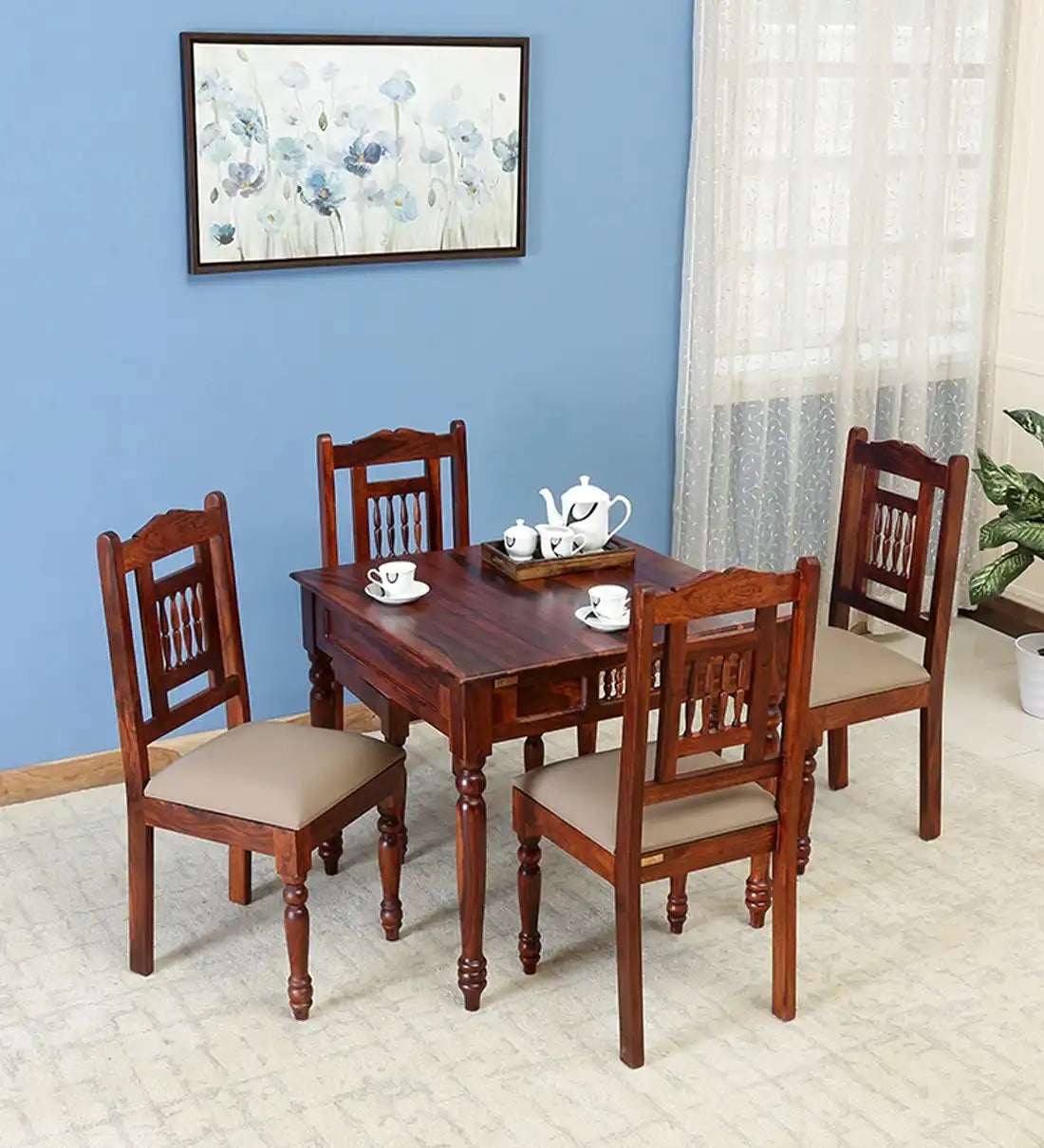 Devanti Traditional Solid Wood 4 Seater Dining Table Sets